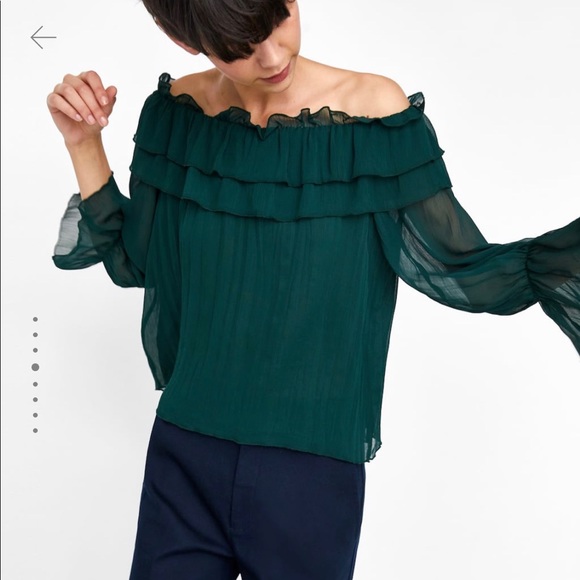 Zara | Tops | Zara Chic Green Offtheshoulder Blouse Brand New | Poshmark